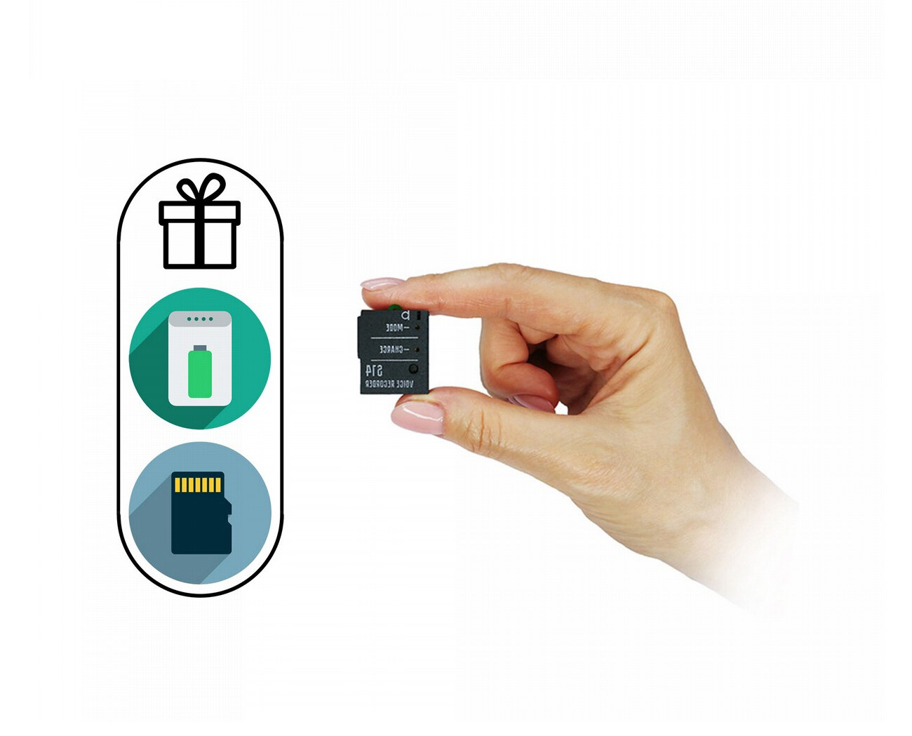 Диктофон с активацией голосом - Soroka-14.2 (PRO) (P4033EU) + подарки (SD карта 32ГБ и Powerbank 10000 mAh) (VOX, циклическая запись, карта 32Гб, за