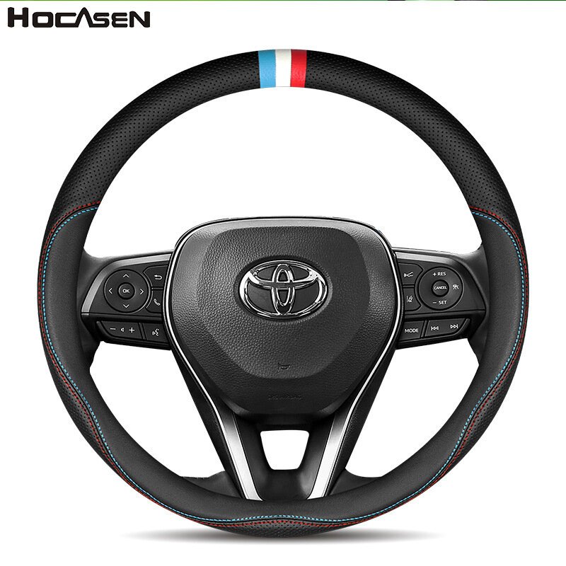 Чехол на руль, для Toyota Highlander/Camry/Corolla/Reiz/Ralink, мех/перфорированная кожа, черный
