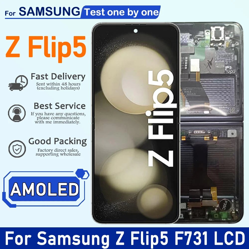 AMOLED 6,7 "для Samsung Z Flip 5 ЖК-дисплей с сенсорным экраном и дигитайзером для Samsung Z Flip5 F731B F731U F731W ЖК-дисплей с рамкой EU Purple WithFrame