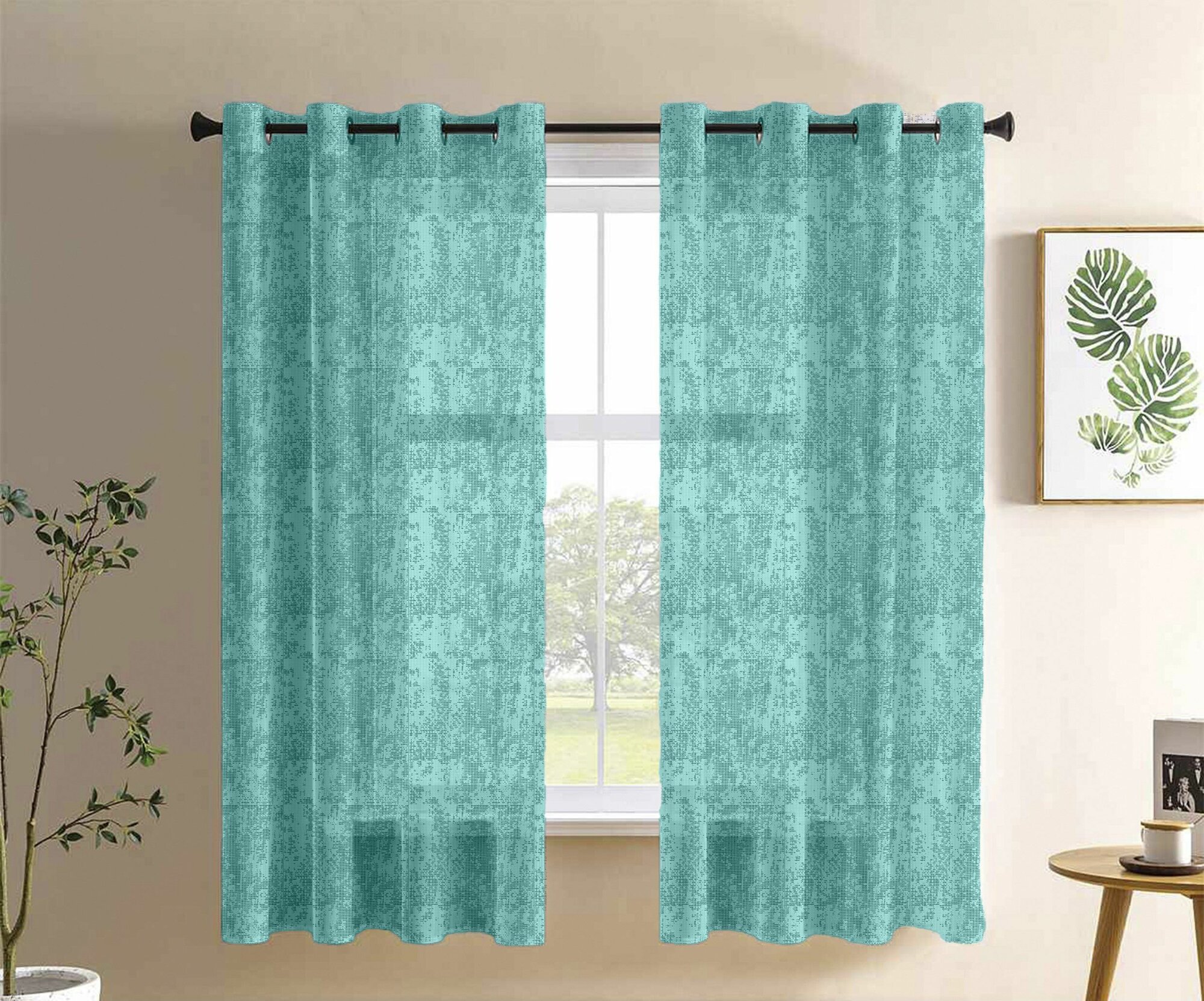 Короткий тюль на люверсах для кухни с рисунком под мрамор высота 180 см арт Т-МРАМОР-Л-248 цвет бирюзовый