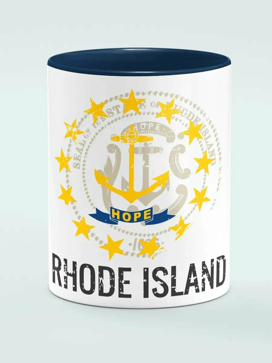 Кружка темно-синий цвет Филя "Флаг штата США Rhode Island", использование в СВЧ, керамика, 330мл, 1шт