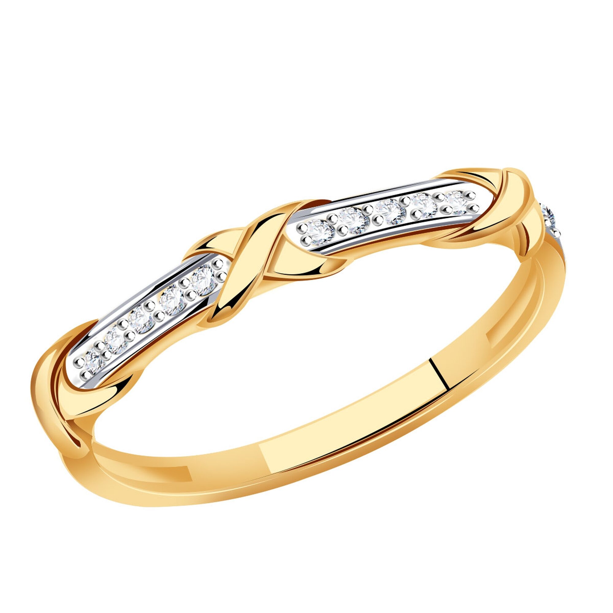 Кольцо дорожка, красное золото, 585 проба, фианит