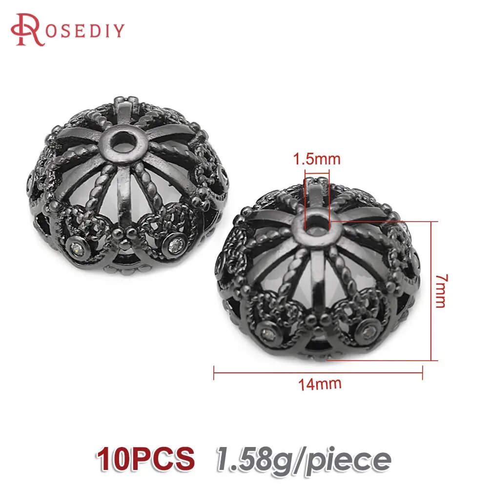 10 шт, 18-каратное золото, латунь, циркон, бусины в форме цветка, шапки, аксессуары «сделай сам», материалы для изготовления ювелирных изделий, Rosediy, официальная веб-сайт