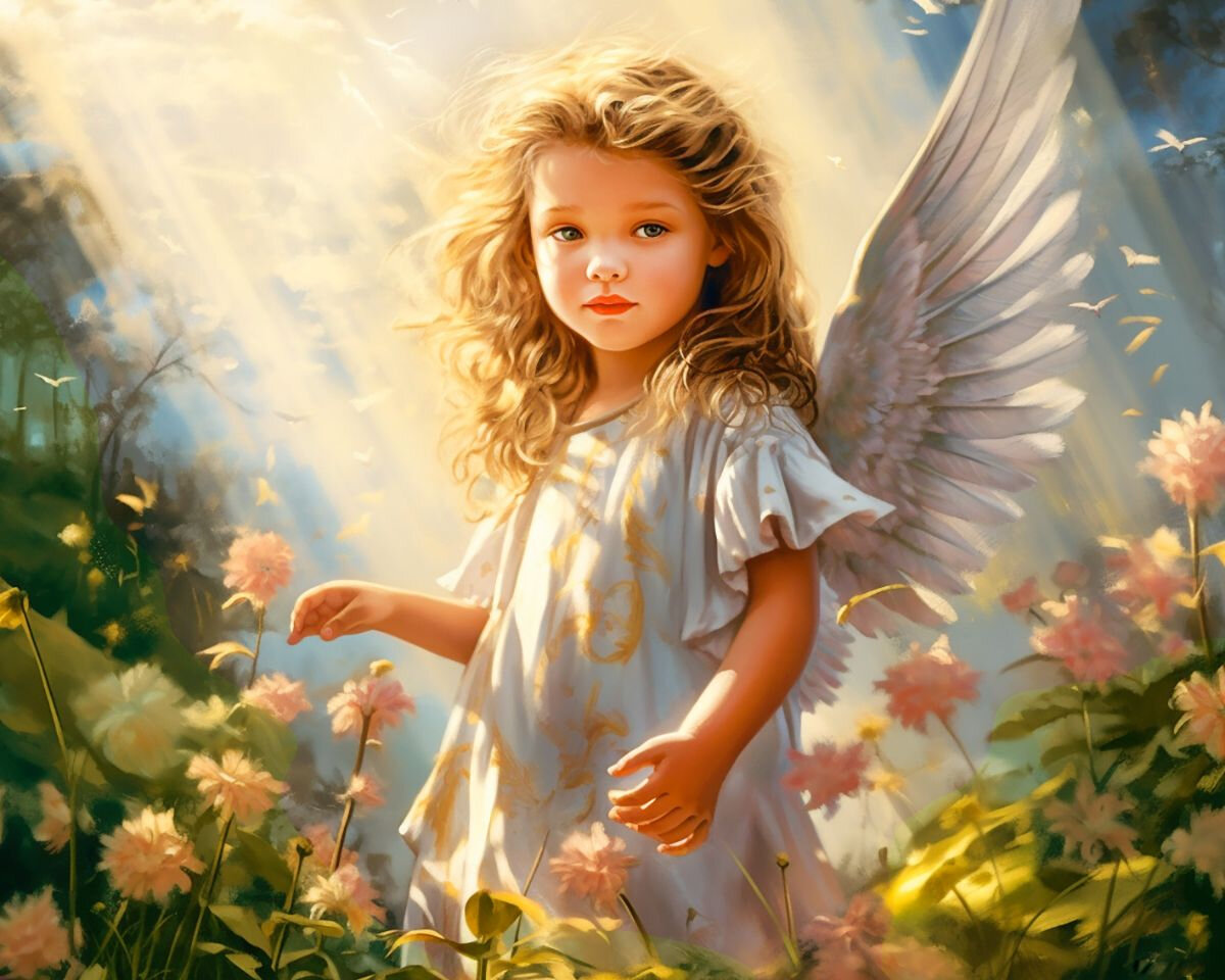 Картина по номерам ангел в райском саду 40х50