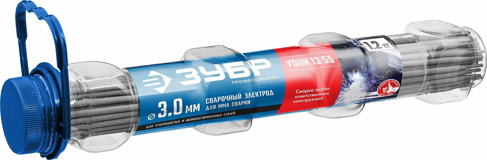 Электрод сварочный ЗУБР Профессионал УОНИ 13/55 с основным покрытием, 3.0х350 мм, 1.2 кг 40021-3.0