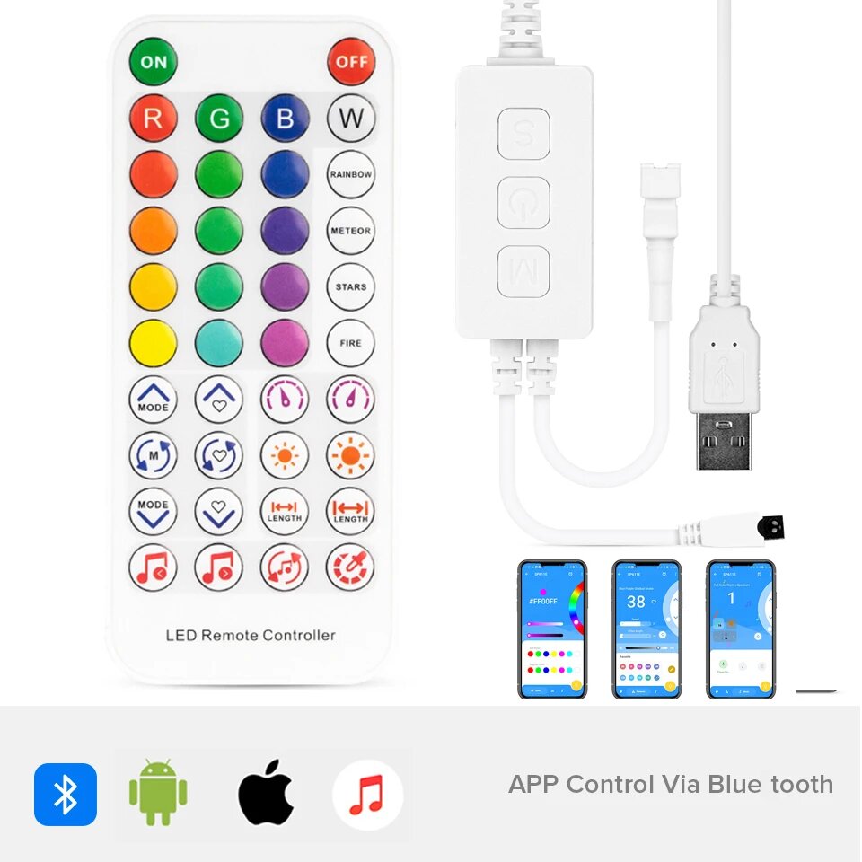 Контроллер LED RGB Bluetooth SP611E с пультом, USB