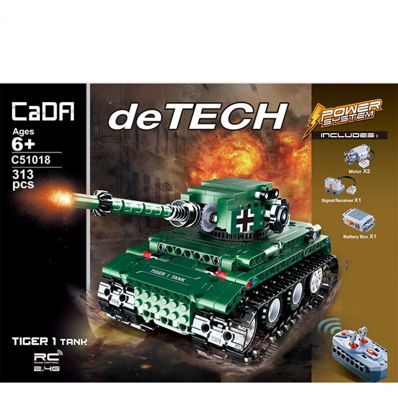 Конструктор на пульте управления Танк Тигр 1, 313 деталей, моторизация в комплекте, C51018 CADA Premium