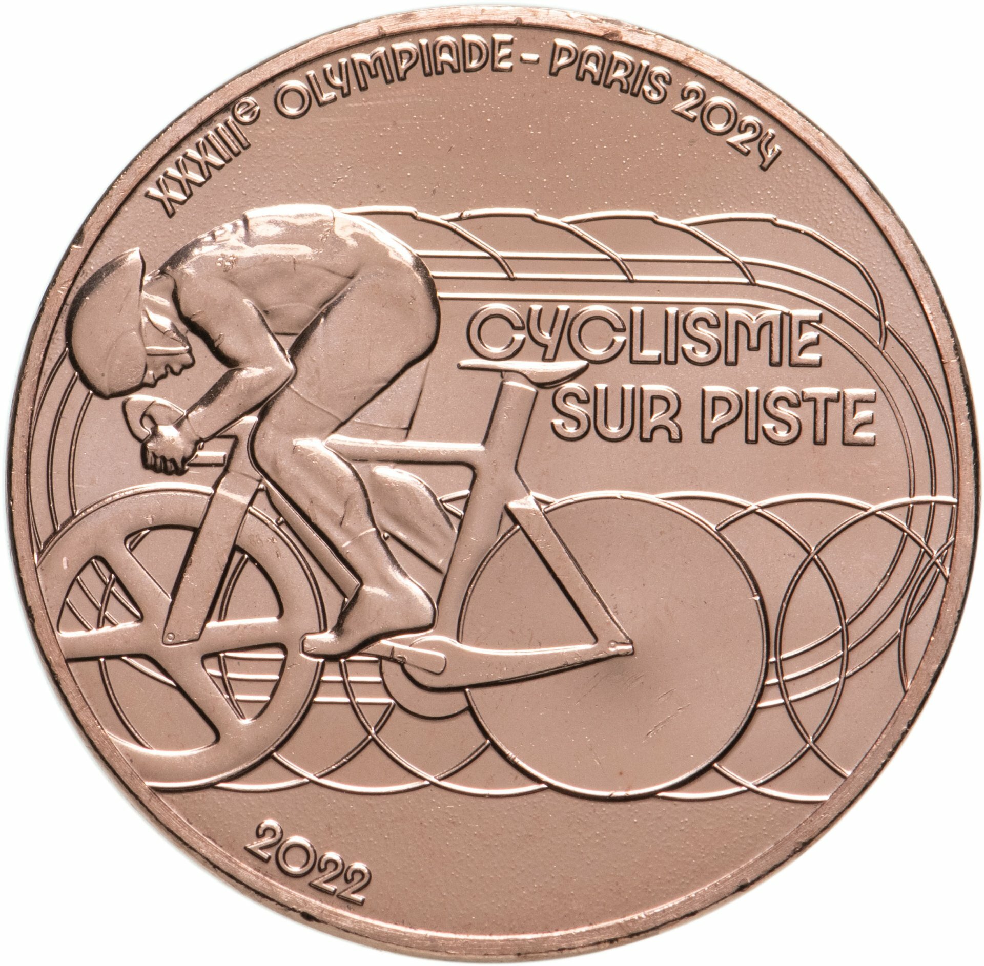 Франция 1/4 евро euro 2022 Олимпийские игры в Париже 2024 - Трековый велоспорт, Сталь покрытая медью, в сохранности UNC
