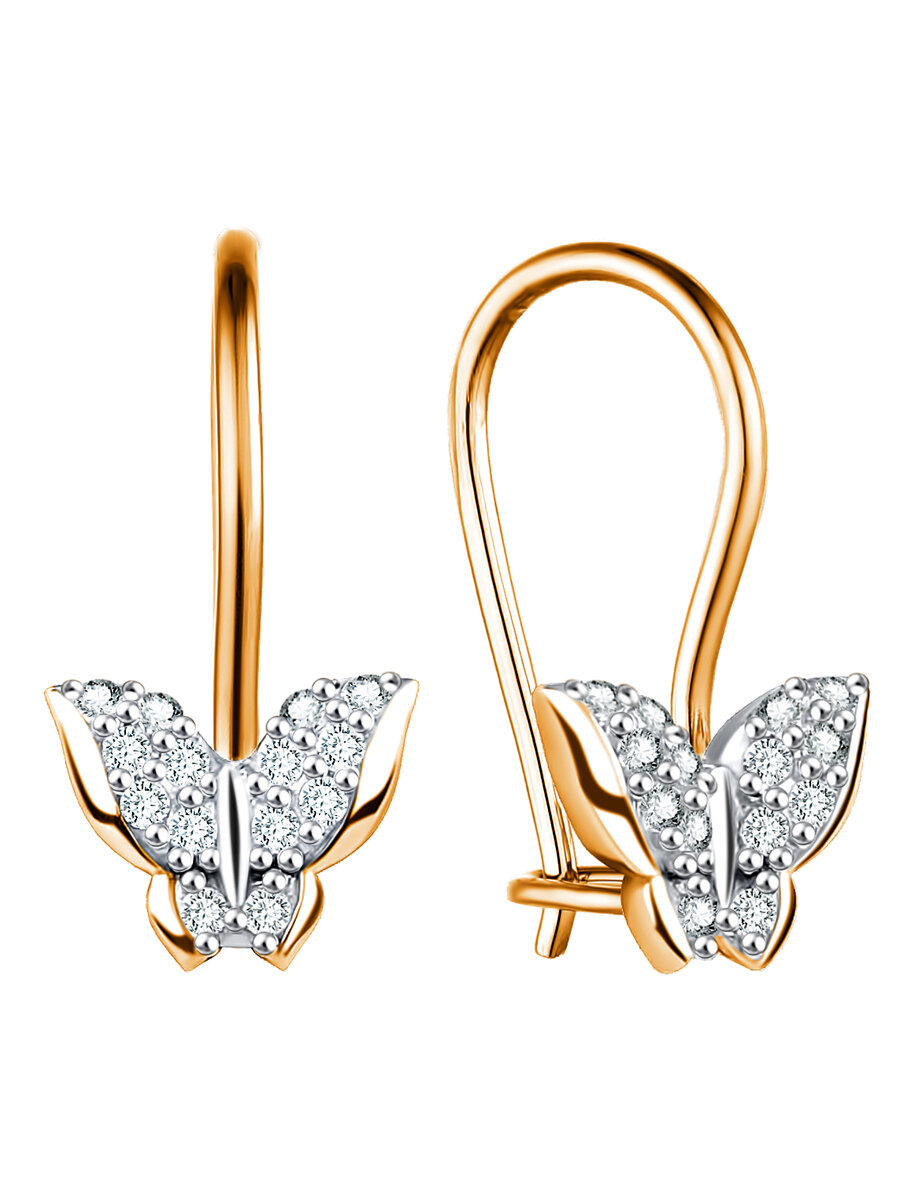 Серьги, серебро, 925 проба, золочение, фианит