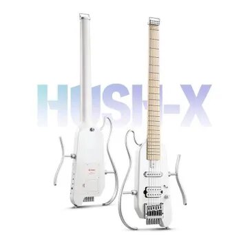 Donner HUSH-X White Безголовая бесшумная акустическая электрическая дорожная гитара со съемными рамами, ультралегкий твердый корпус из красного дерева Donner HUSH X