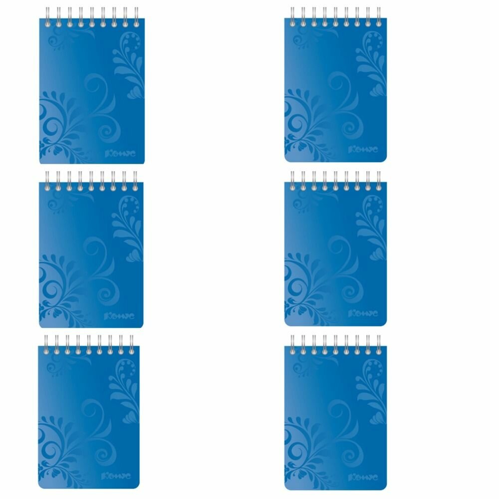 Комус Блокнот Русская серия, А7, 50 л, евроспираль, синий, клетка - 6 шт