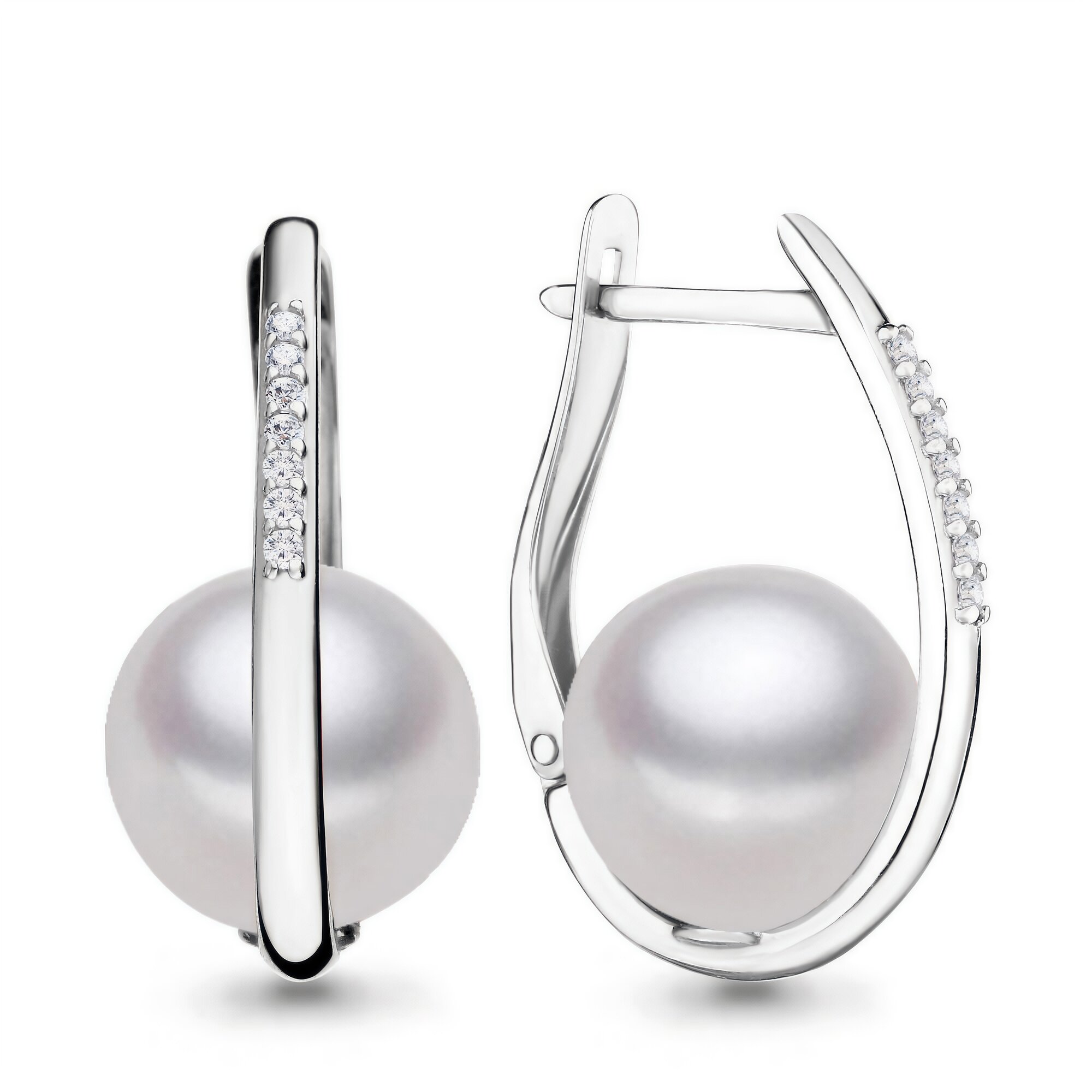 Серьги, серебро, 925 проба, родирование, фианит, жемчуг