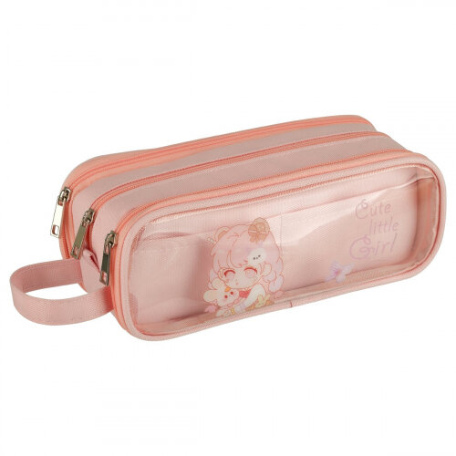 Пенал мягкий Meshu 3 отделения, с ручкой, 220*75*80 мм, Cute, полиэстер, ПВХ