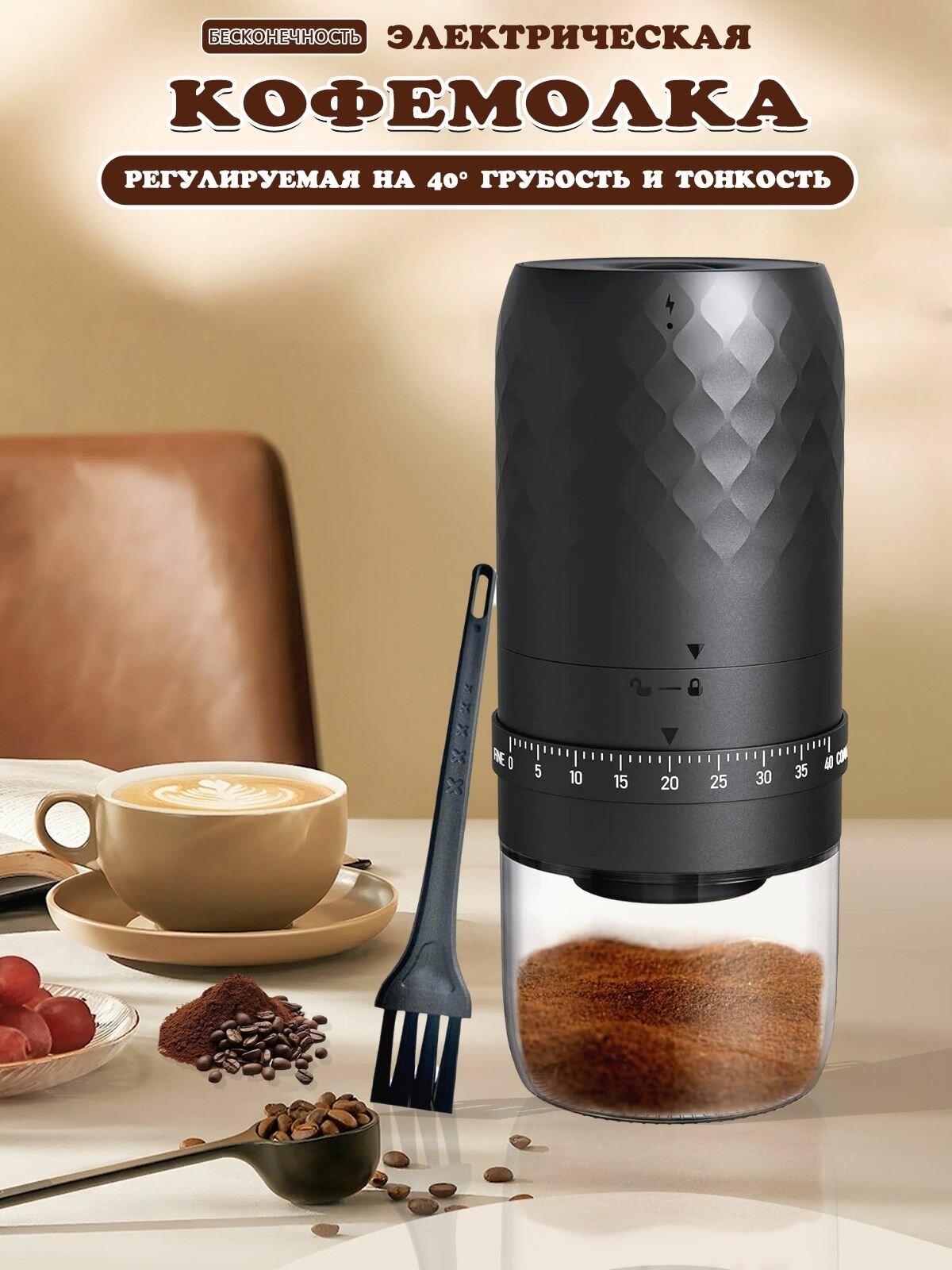Электрическая кофемолка "Обширные Финансовые Ресурсы", с керамическими жерновыми, черная