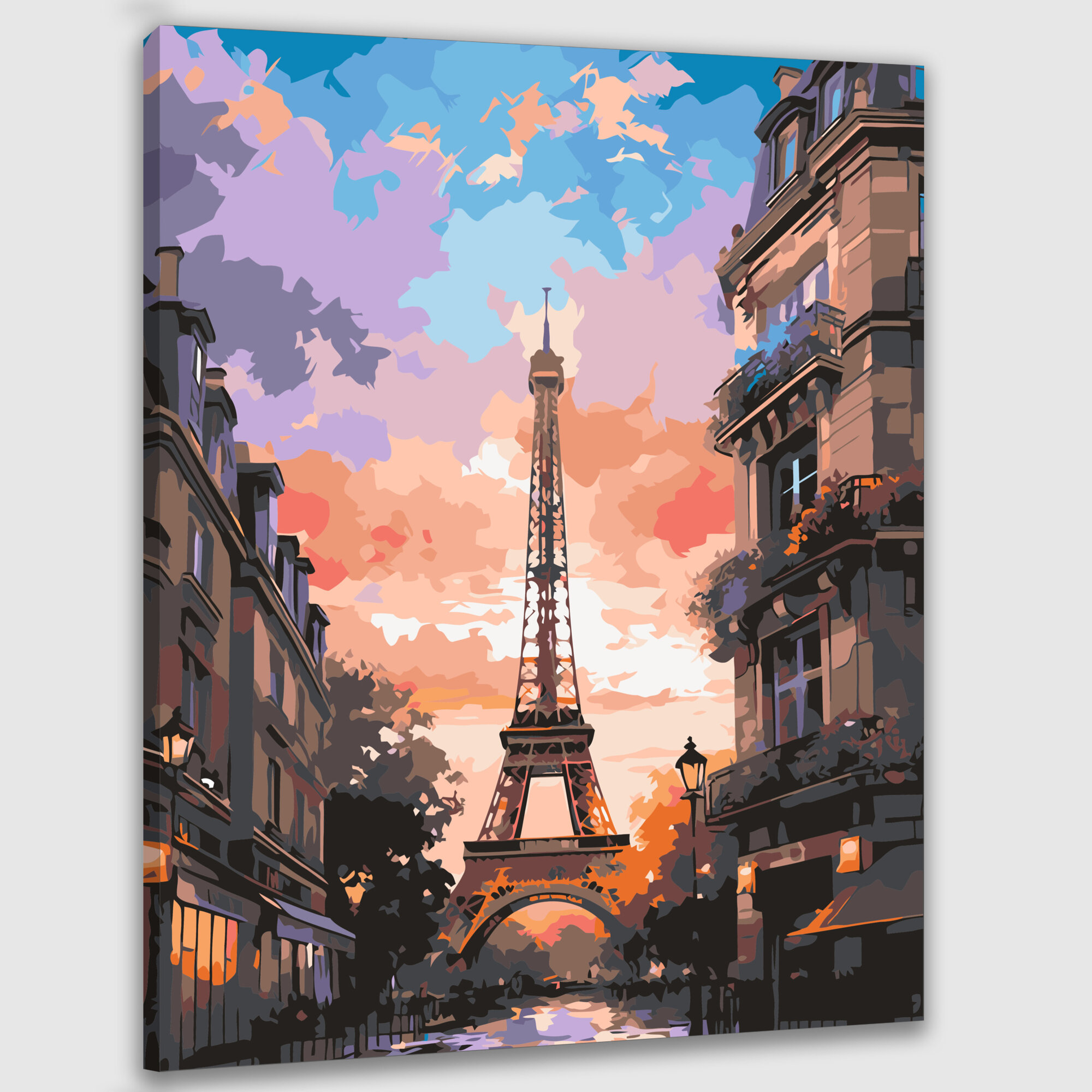Картина по номерам 40x50 см, цифровое искусство, Эйфелева башня, Париж, достопримечательности, небо пастельных тонов