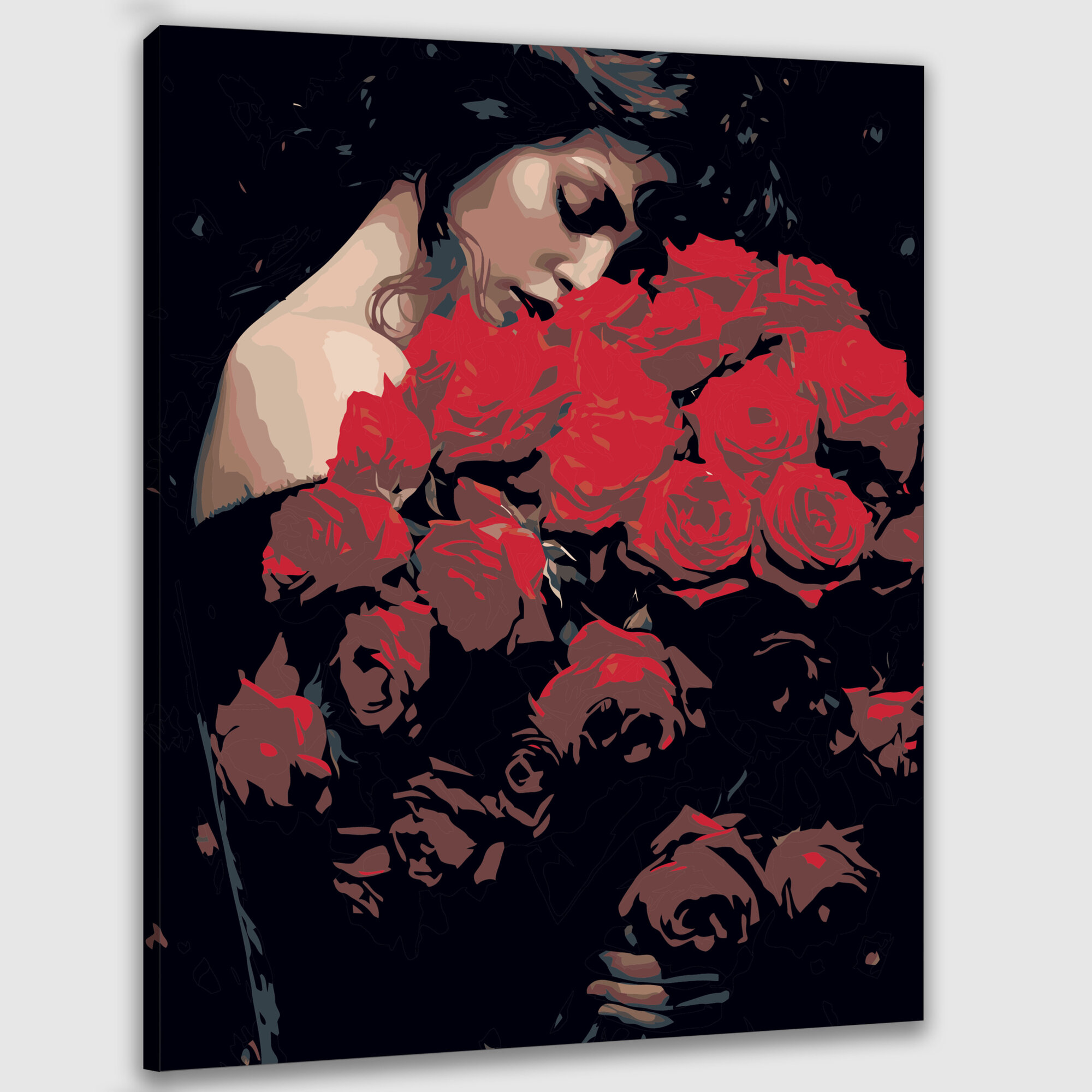 Картина по номерам 40x50 см, розы, красные, букет, крупный план, изящно, детское дыхание, бархатистые лепестки