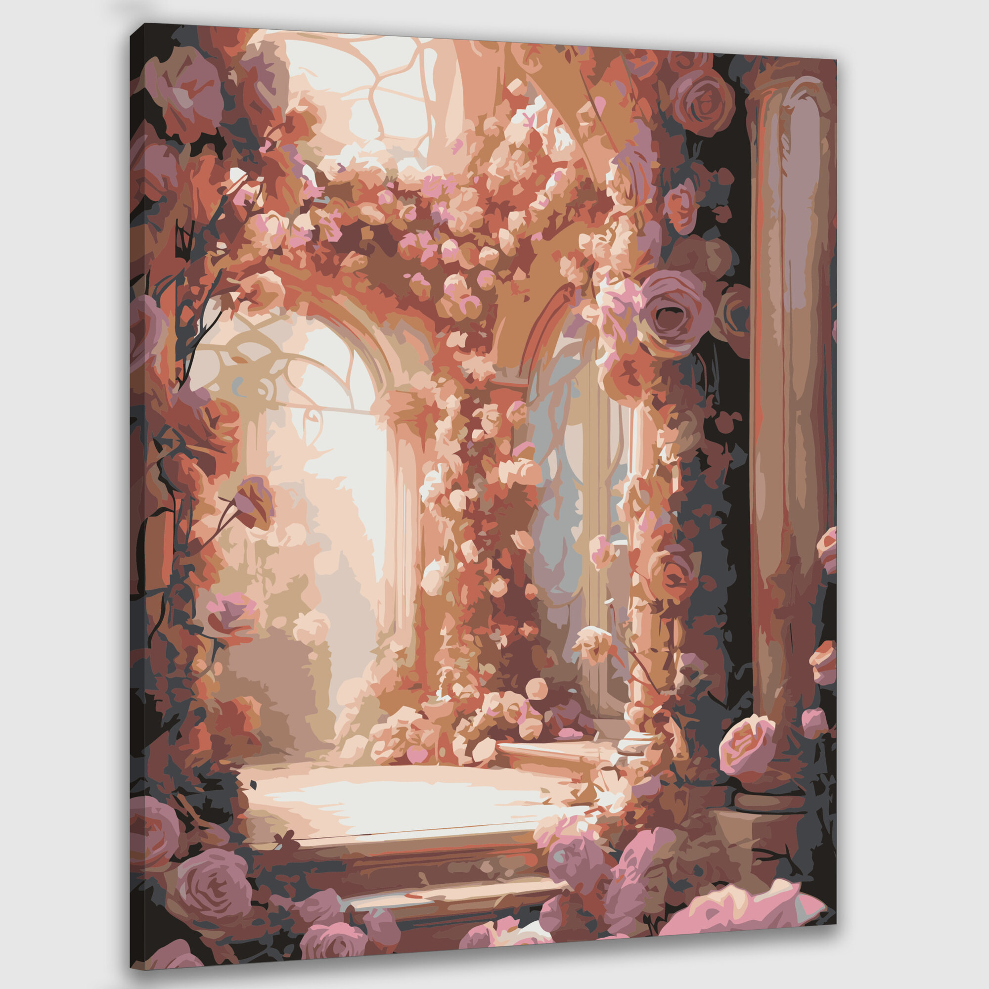 Картина по номерам 40x50 см, сад, розы, лепестки, детали, фон, цветы, иллюзии, сказочная атмосфера, зритель