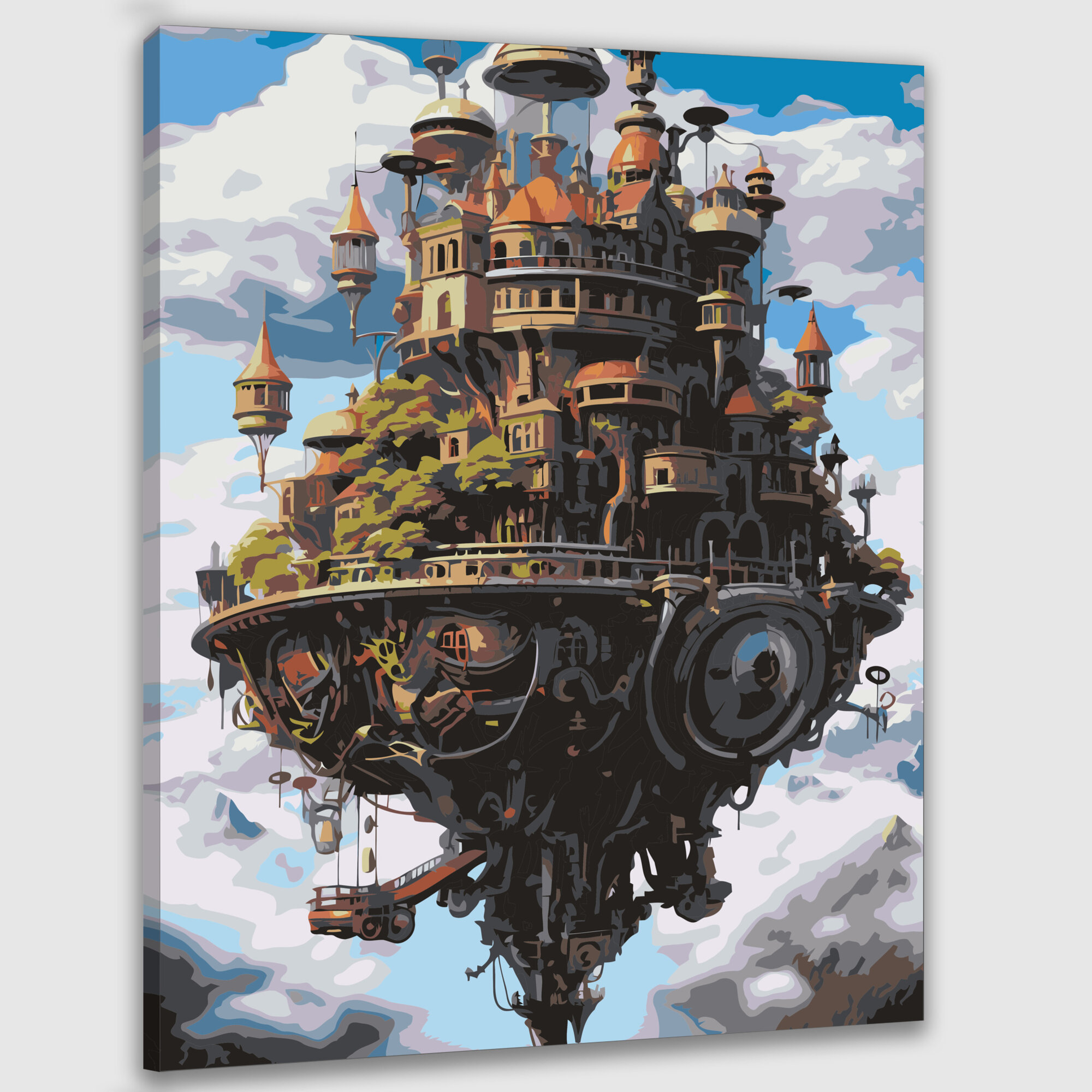 Картина по номерам 40x50 см, цифровое изображение, фантастическая машина, стимпанк, шестеренки, трубы, рычаги