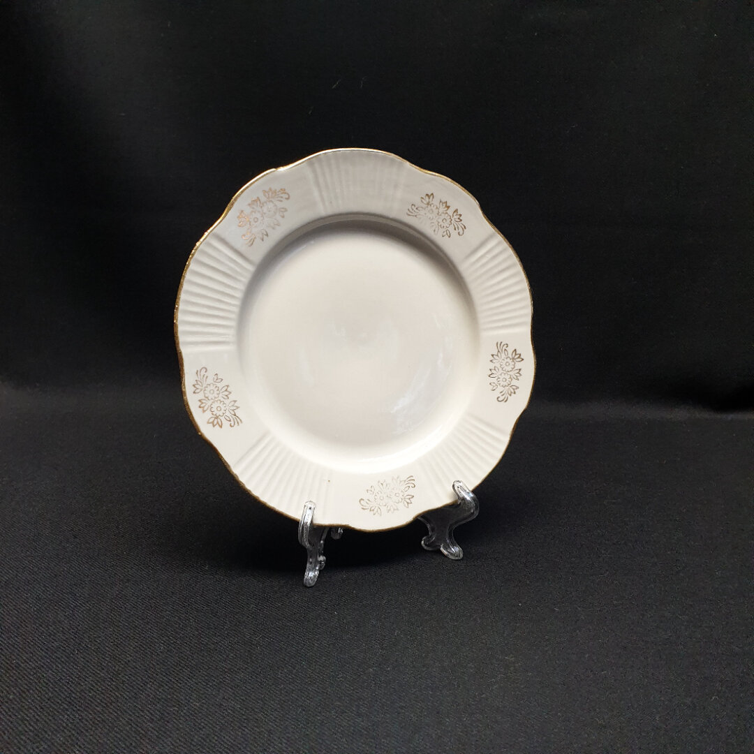 Десертная тарелка Синельский завод, фарфор деколь позолота 17 см, винтаж СССР