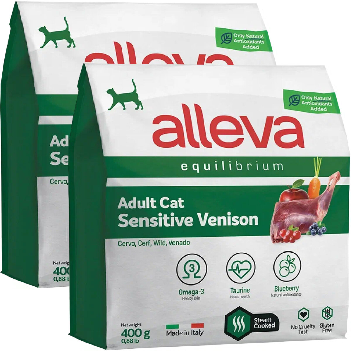 ALLEVA EQUILIBRIUM ADULT CAT SENSITIVE VENISON для взрослых кошек с чувствительным пищеварением с олениной (0,4 + 0,4 кг)