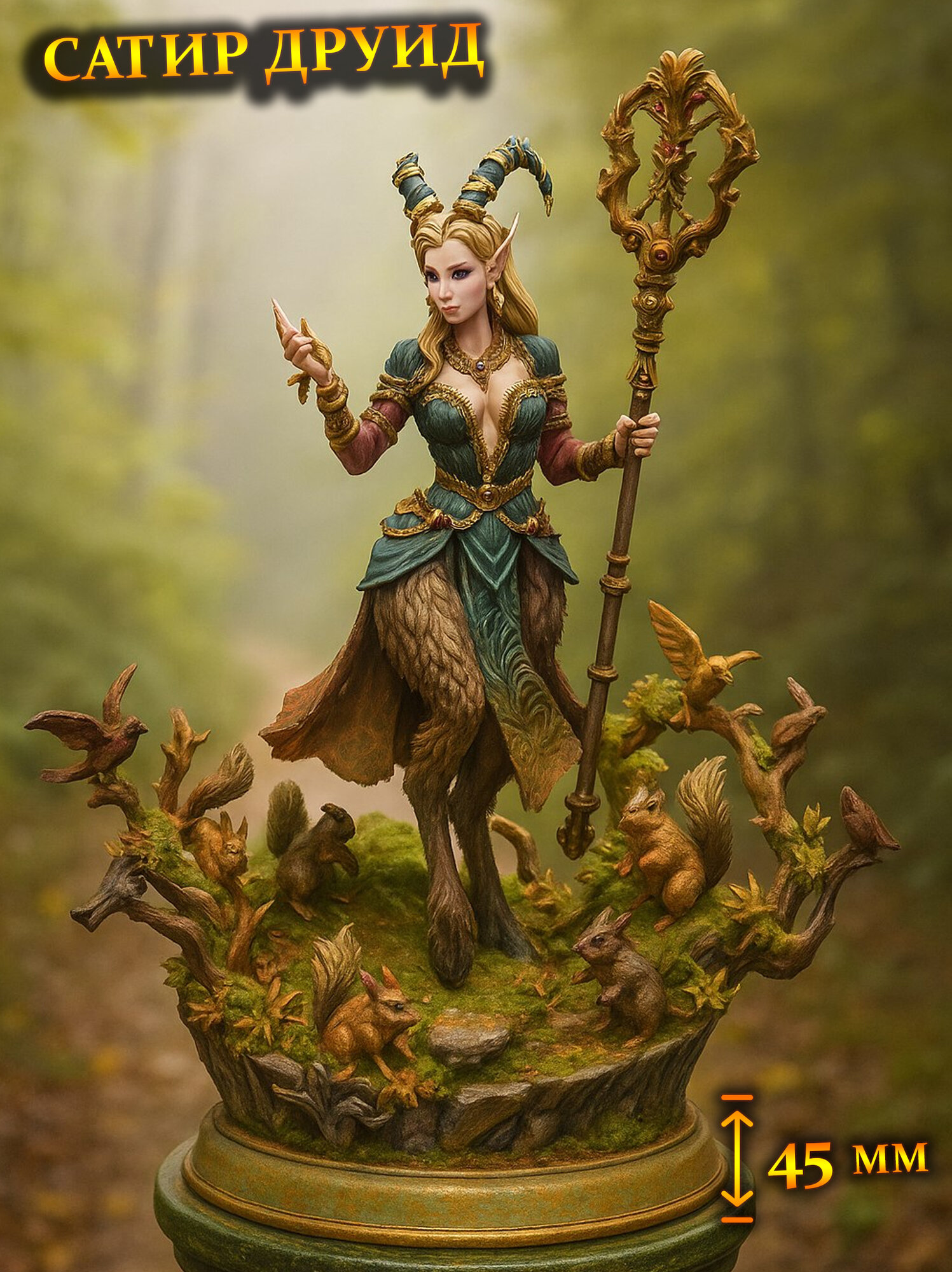 Тифлинг Друид, Сатир 45мм (классы: Маг, Волшебник, Варлок) миниатюра для DnD (ДнД) и других Настольных игр( НРИ, Варгеймов или РПГ), фентези тематика