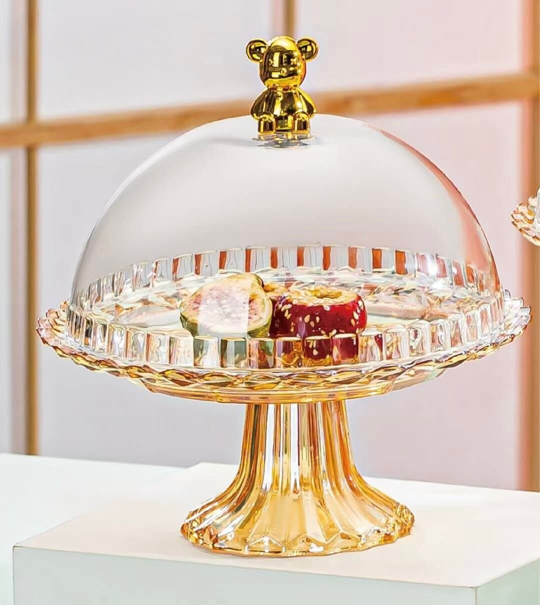 Стеклянная тортница-конфетница с крышкой, универсальная фруктовница 20×16 см, прозрачная