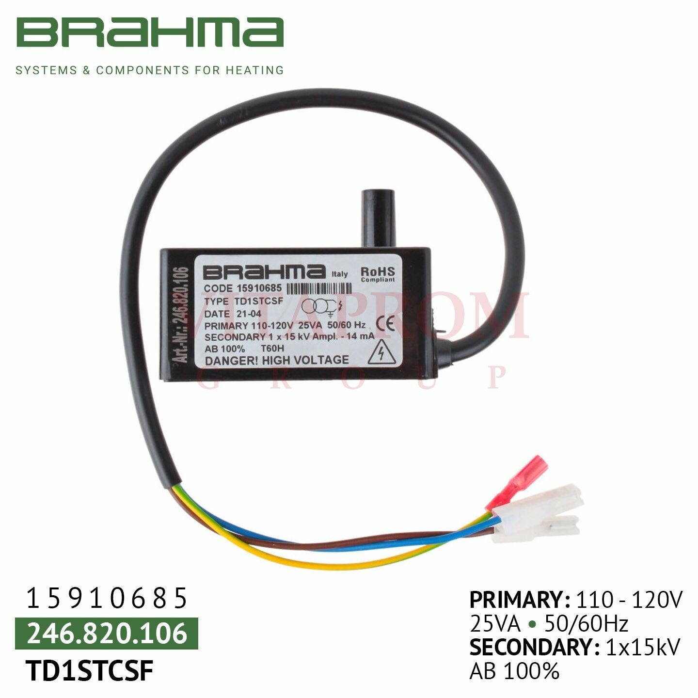 Трансформатор Brahma TD1STCSF 110-120V, 15910685