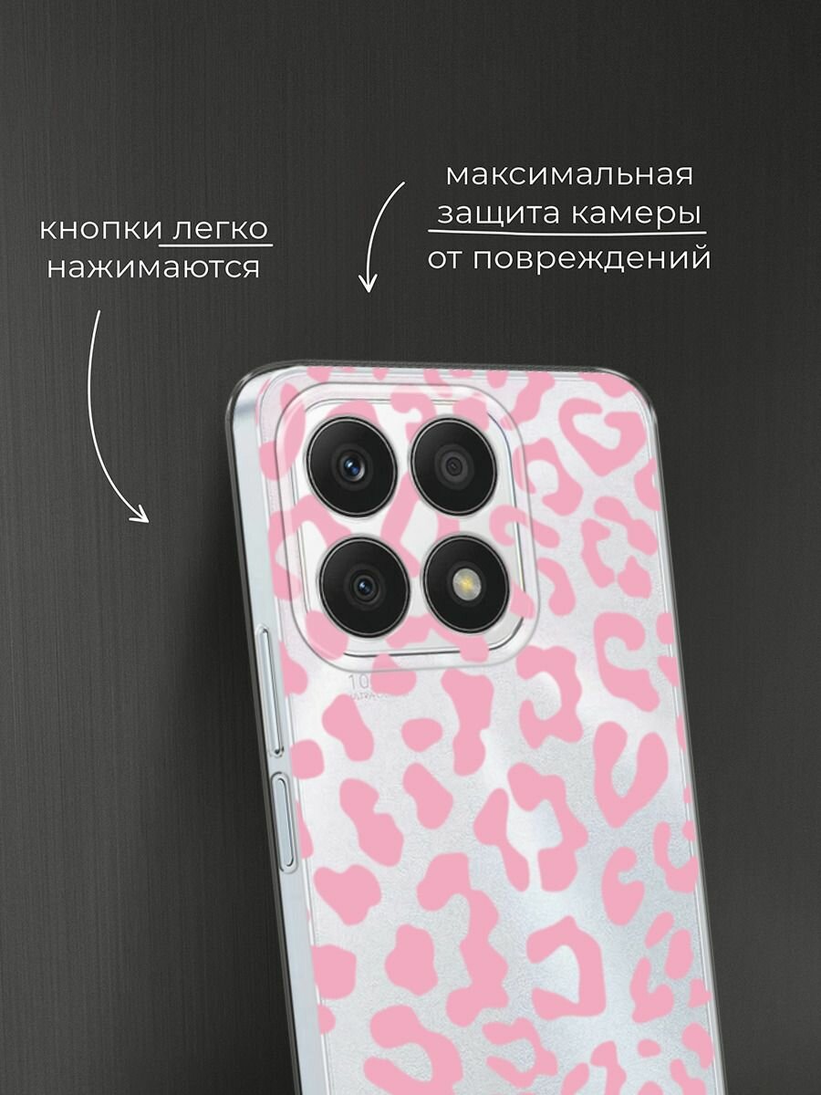 Чехол на Honor X8A / Хонор X8A с принтом Паттерн розовый леопард, прозрачный — фото 1