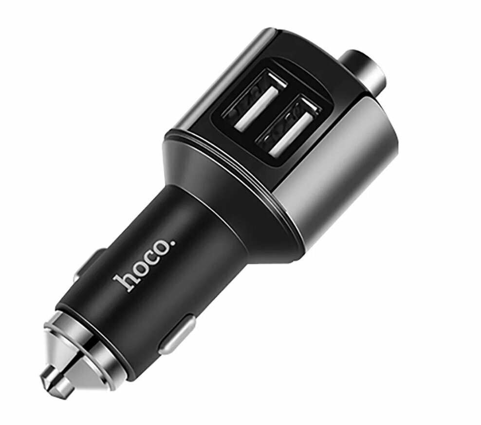 Автомобильное зарядное устройство Hoco E19 Smart Vehicle Mounted Bluetooth FM Launcher 2*USB 2.4А + FM трансмиттер (серый металл)