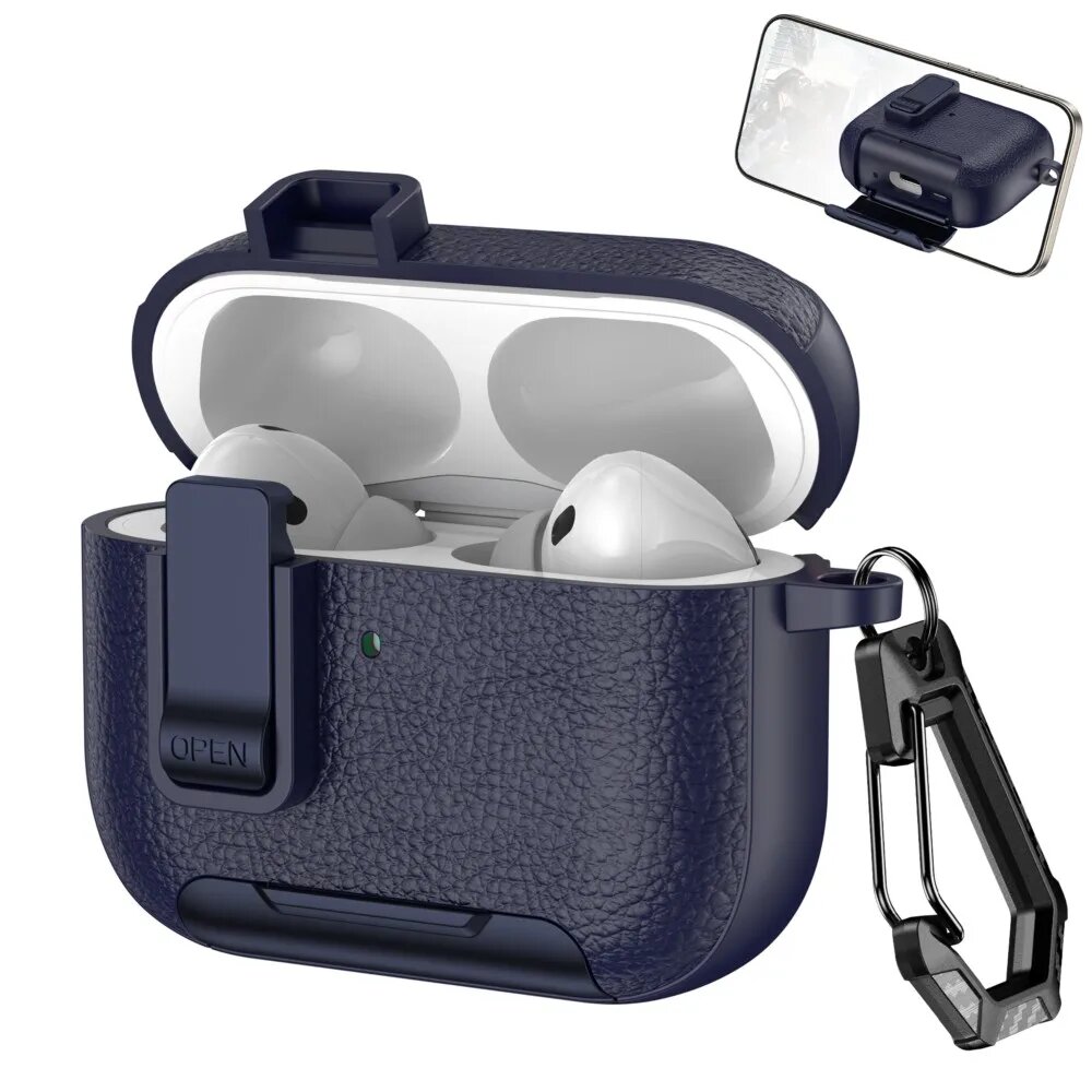 Чехол для AirPods Pro 3, темно-синий, с карабином
