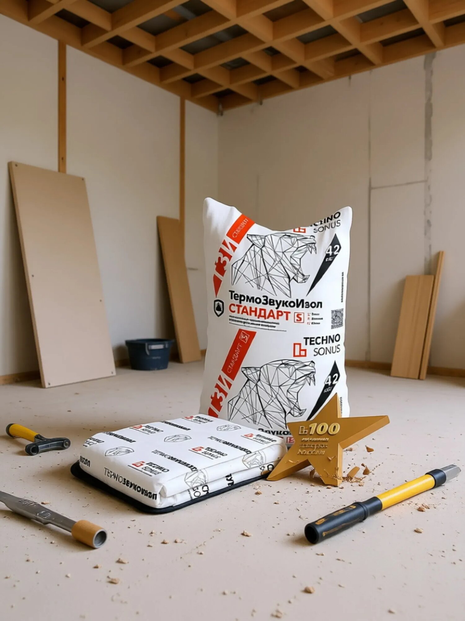 ТермоЗвукоИзол ТехноСонус Стандарт S, для пола, потолка, стен, толщина 10мм, мат 10000х1500х10мм