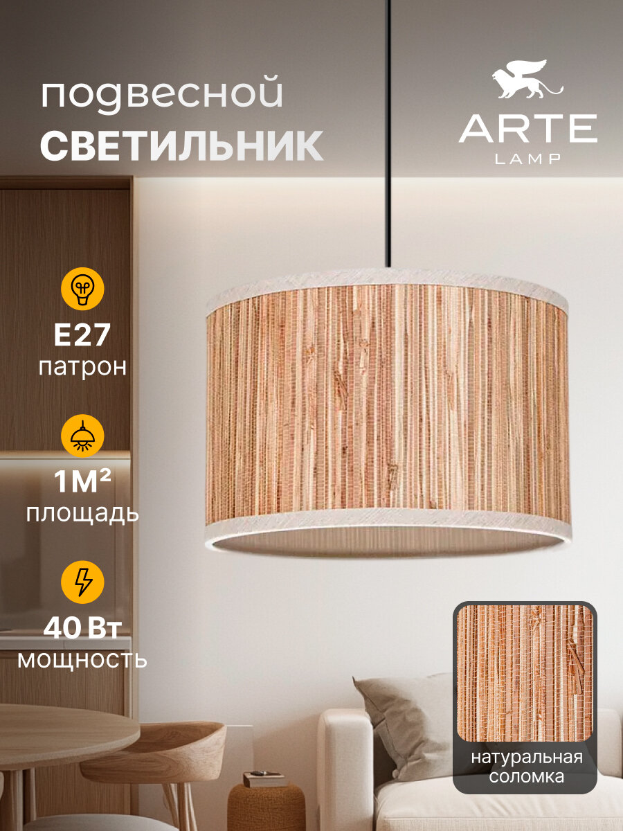 Подвесной светильник Arte Lamp STRAW A7091SP-1BK, E27, 40 Вт, Чёрный