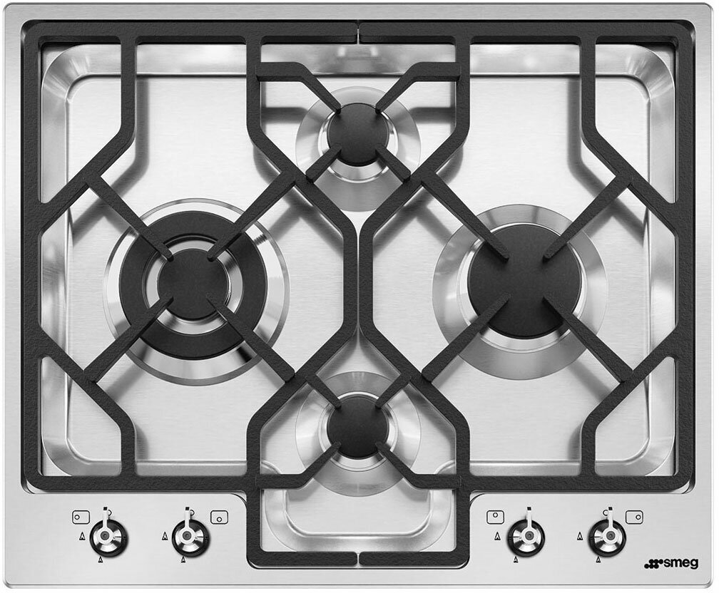 Газовая варочная панель Smeg PGF 64-4 61 см, 4 конфорки электроподжиг газконтроль, серебристый