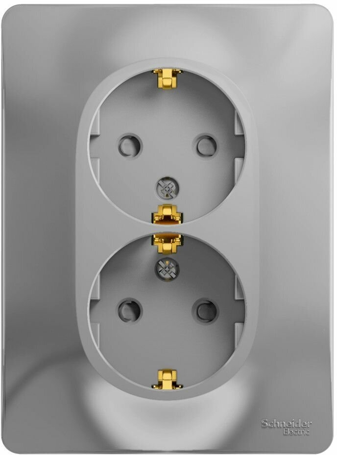 Glossa Алюминий Розетка 2-я с заземлением со шторками (в сборе с рамкой), Systeme Electric, GSL000326