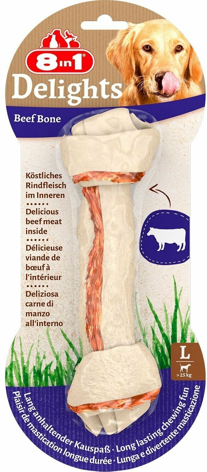 8 in 1 Лакомство для собак крупных пород 8в1 Delight Beef Bone Кость из сушеной говяжьей кожи, размер L, 21 см
