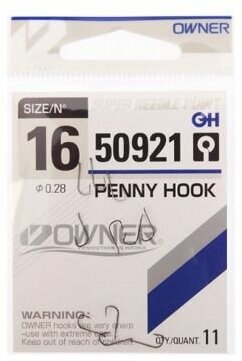 Крючки одинарные Owner 50921 Penny Hook BC # 10 (11 шт. в упаковке) / Овнер