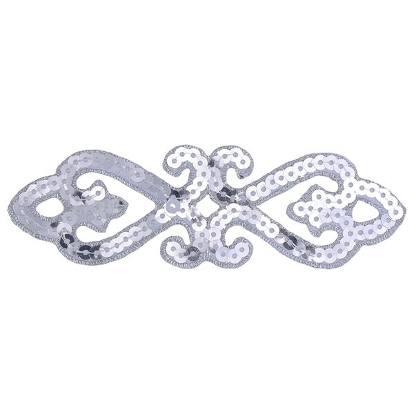Термоаппликация «Орнамент» с пайетками, для танцевальных костюмов и национальной одежды, 12,5×4 см, серебристая, 2 шт.