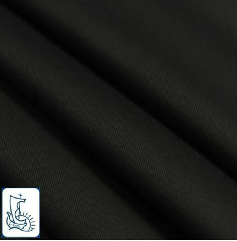 Ткань хлопок саржа черная, 240 гр./кв. м, 150 см ширина, 1 метр