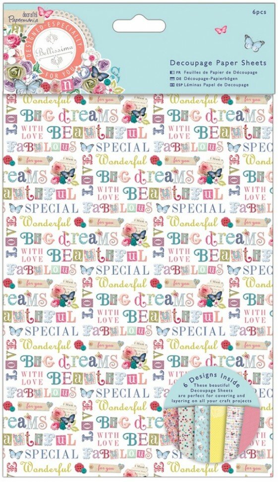 #PMA169105 Набор бумаги для скрапбукинга и декупажа Bellissima 29.7 х 42 см Docrafts 6 листов