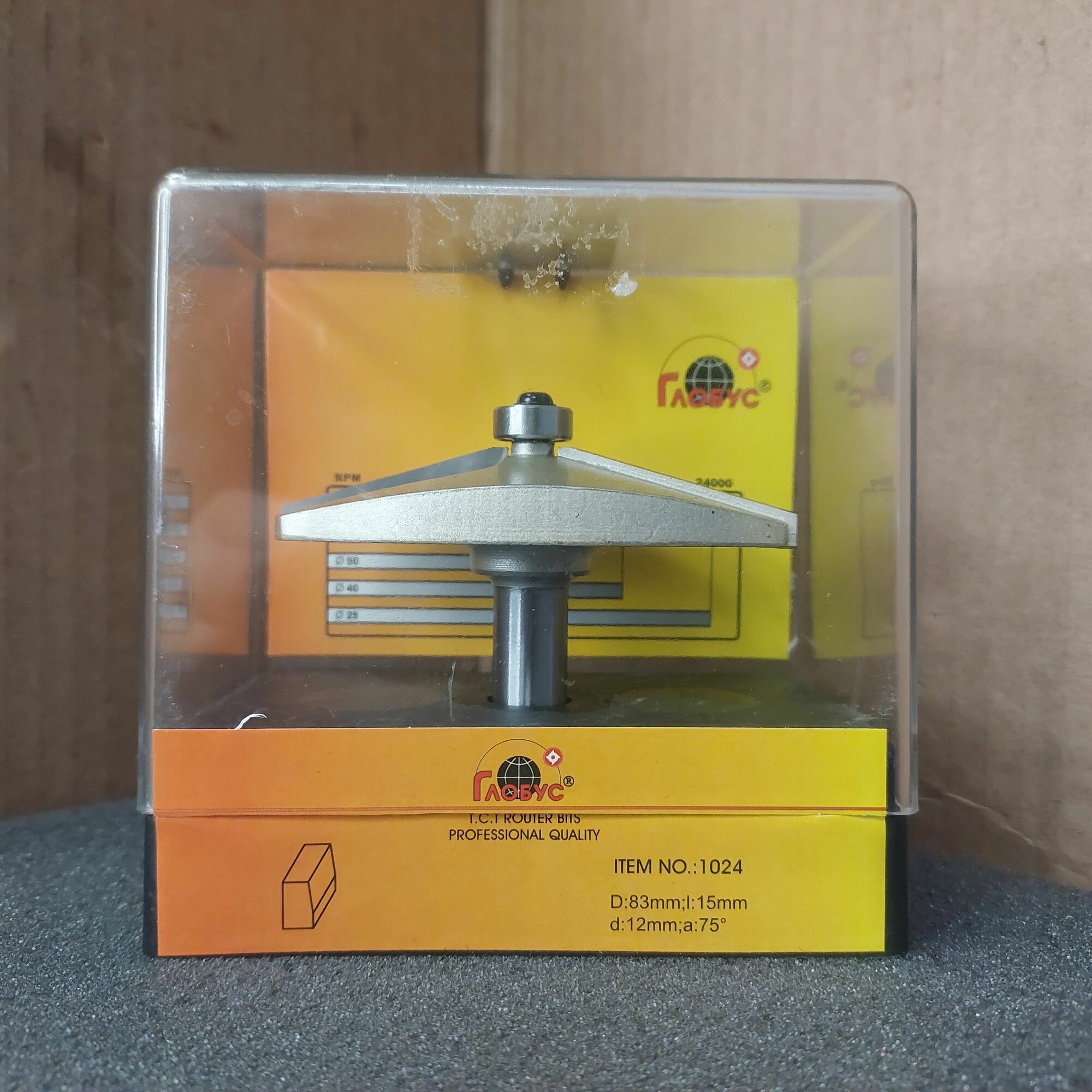 Фреза конусная с подшипником Угол 75 Глобус 1024 D:83mm I:15mm d:12mm Угол о:75*