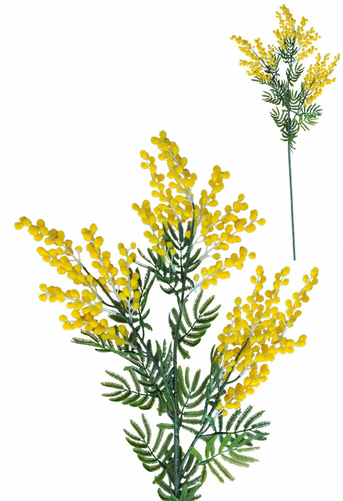 Искусственная мимоза Holodilova, жёлтая, пластик, текстиль, 80см, высота