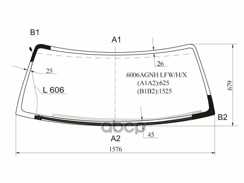 Стекло лобовое (Обогрев щеток) Nissan Patrol 97-10 / Safari 97-07 XYG арт. 6006AGNH LFW/H/X