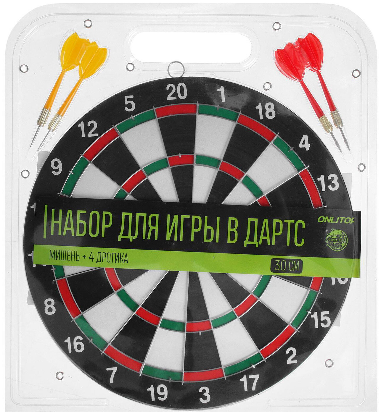 Дартс, игра на точность с мишенью и дротиками (мишень 30 см + 4 дротика)