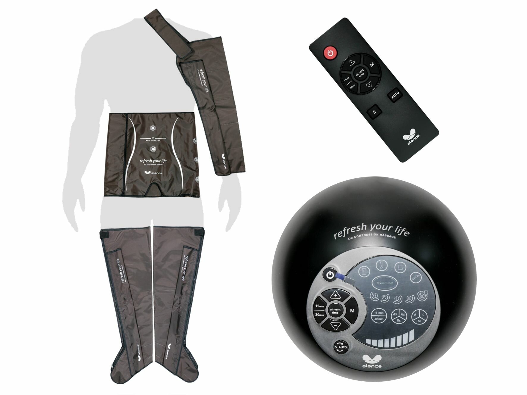 Комплект "Ноги XL+рука+пояс-шорты" лимфодренаж. массажера для прессотерапии Gapo Alance Choco Brown