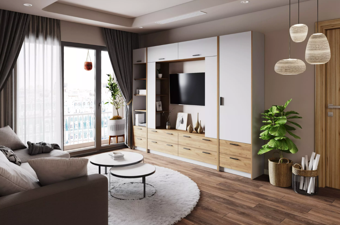 Гостиная Сильва Оттавия комплектция 1 (НМ 014.65+НМ 014.06+НМ 014.66) Белый, дуб крафт золотой