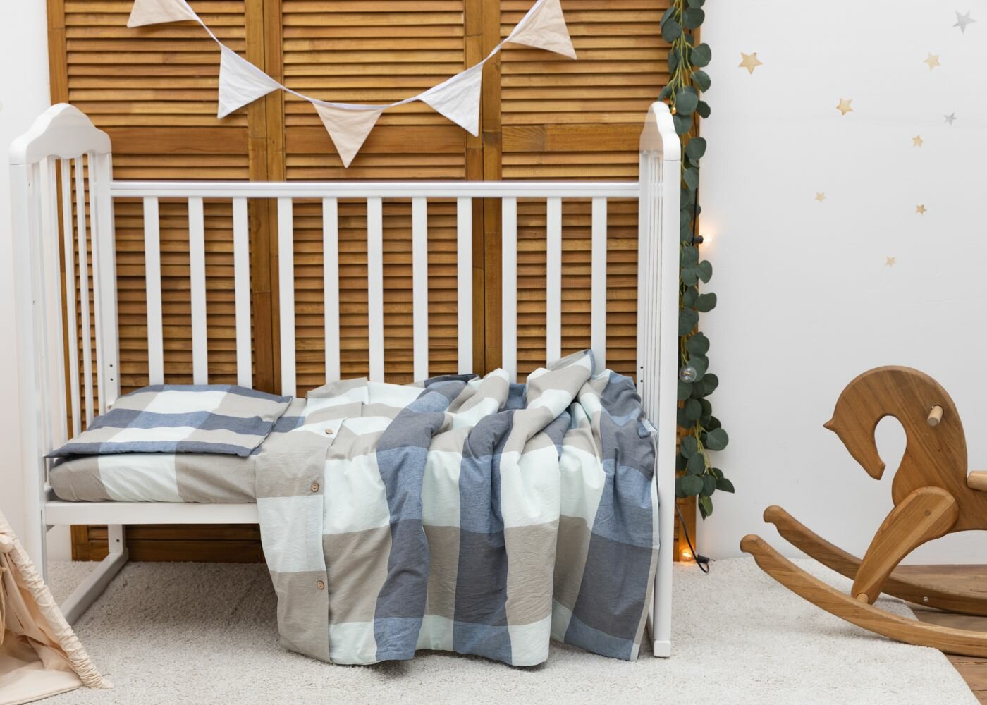 Детский пододеяльник из вареного хлопка, Клетчатый, 110 х 140