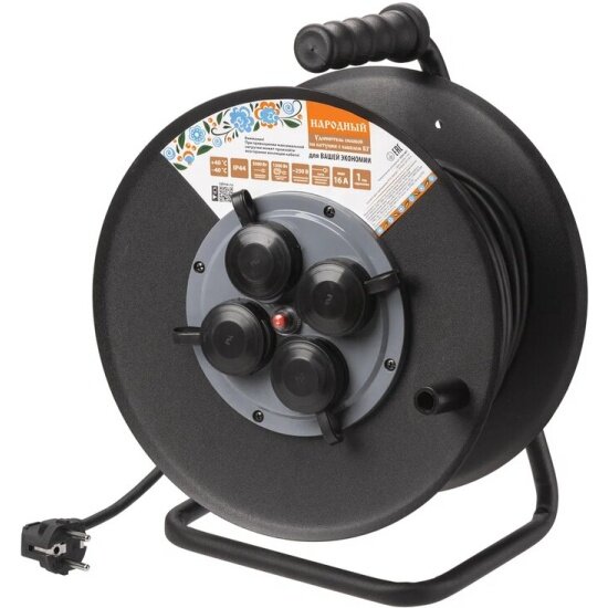 Удлинитель силовой Tdm Electric УХз16-004 (метал. катушка, А3, 4 места IP44/40 м КГ 3500 Вт) Народный, SQ1307-0161