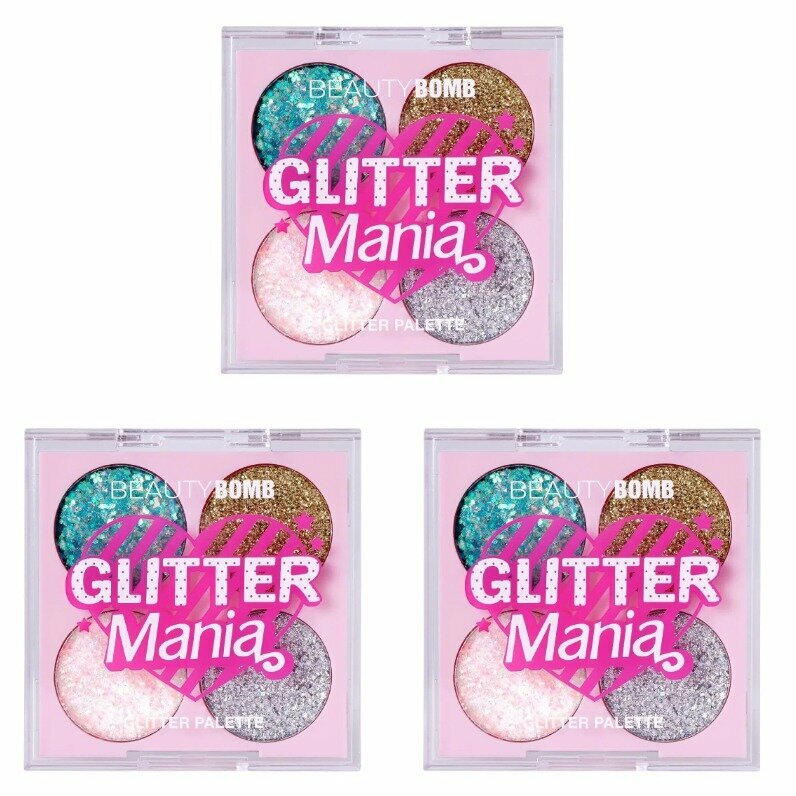 Палетка глиттеров Beauty Bomb Glitter Mania тон 01 3г, 3 шт