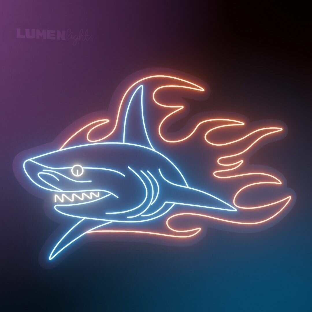 Неоновая вывеска, светильник декоративный Акула, 57х38 см.