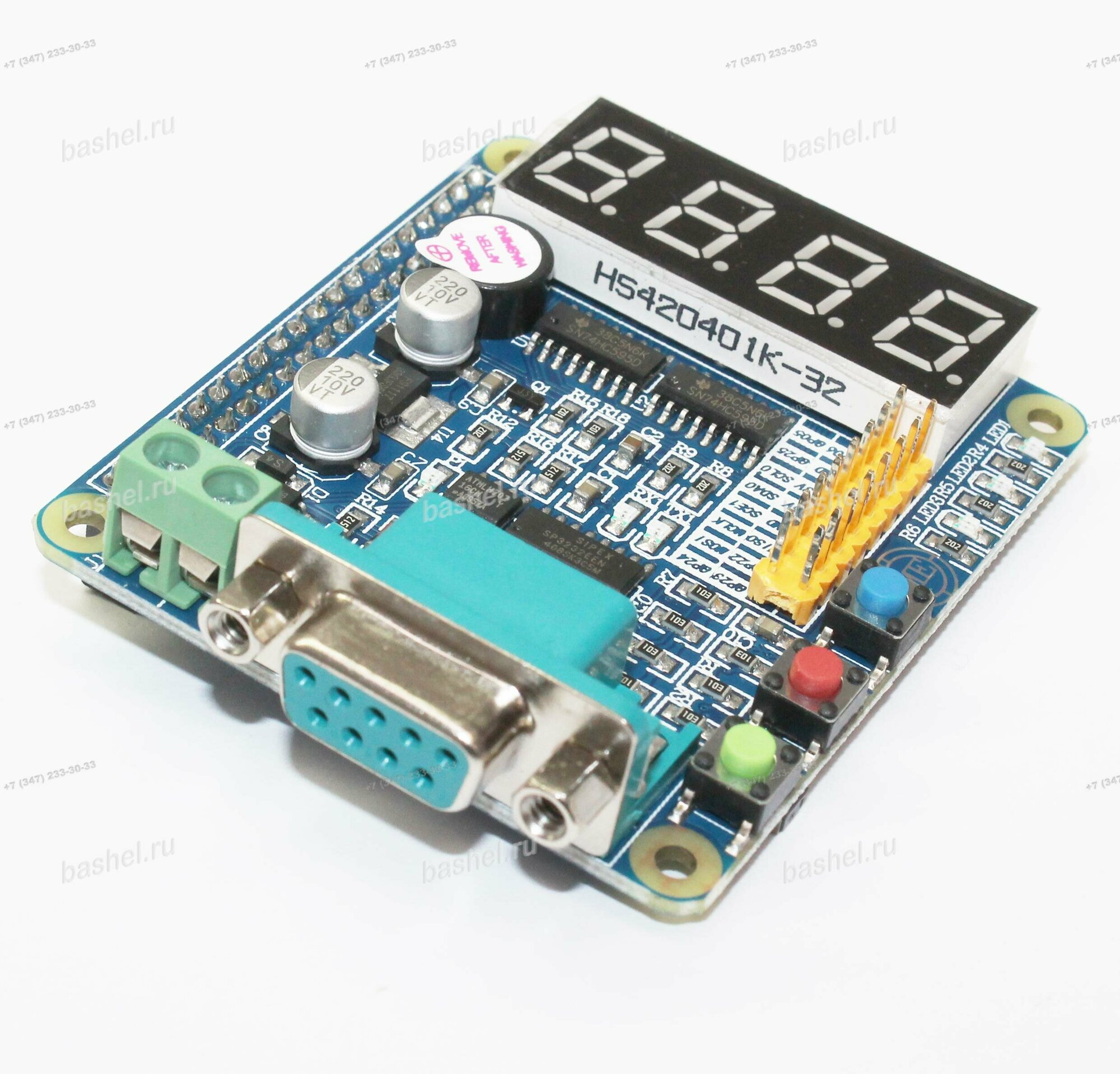 Плата расширения для Raspberry Pi 2/3, RS485, RS232, GPIO, EEPROM, MicroSD, 7-Seg.